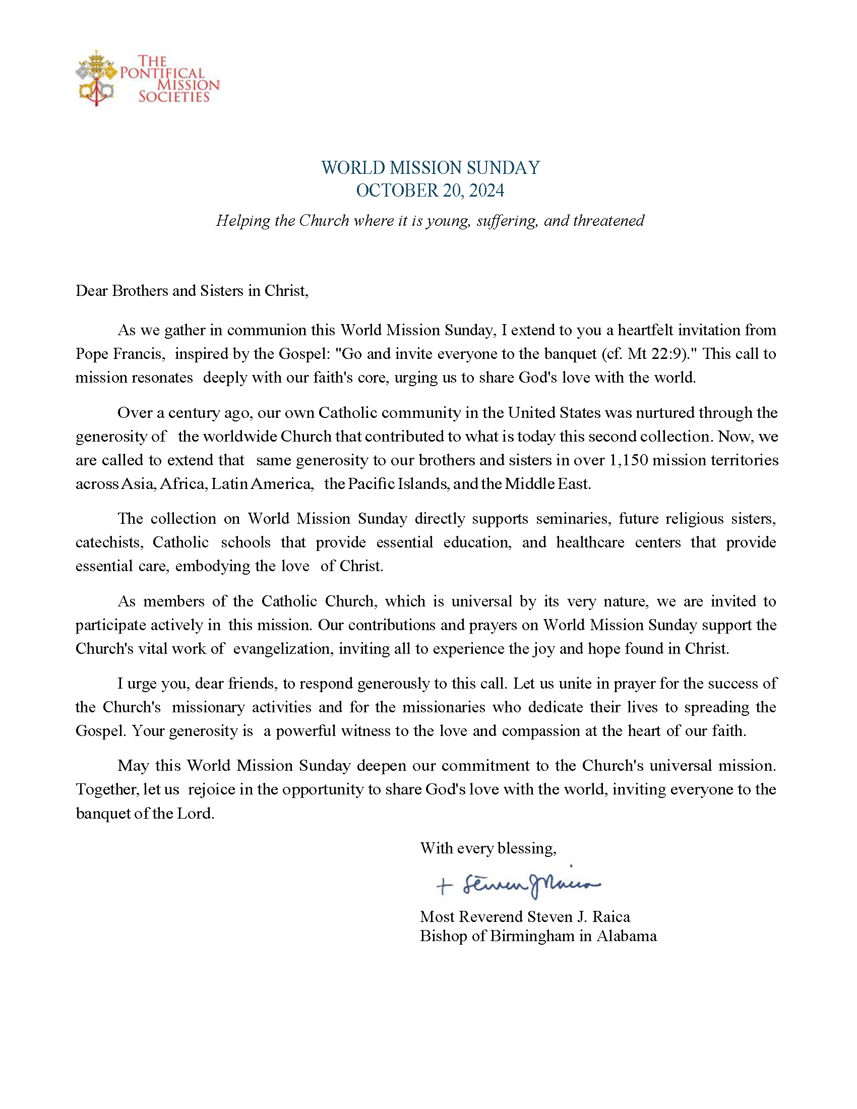 Letters from the Bishop | Blessed Sacrament Catholic Church